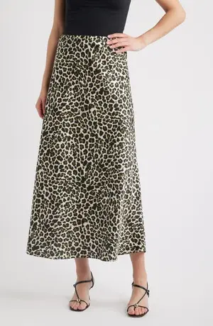Anne Klein Print Flare Maxi Skirt - Bay Leaf Multi