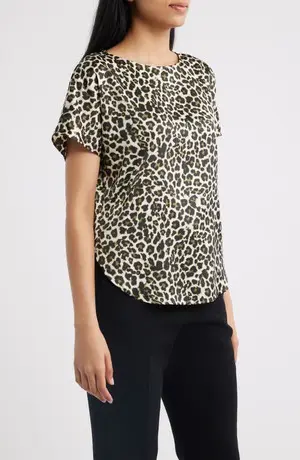 Anne Klein Leopard Print Short Sleeve Top