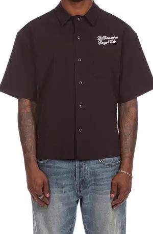 BILLIONAIRE BOYS CLUB Bb Script Embroidered Cotton Seersucker Camp Shirt