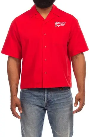 BILLIONAIRE BOYS CLUB Bb Script Embroidered Cotton Seersucker Camp Shirt - Red