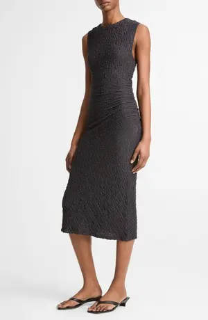 Vince Textured Ruched Sleeveless Dress