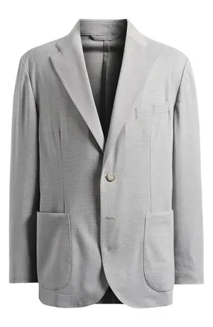 Eton Lana Tailored Fit Hopsack Tech Soft Wool Blend Blazer - Light Grey