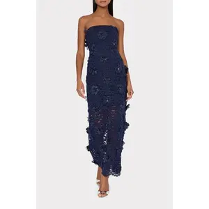 MILLY Kait Floral Lace Sequin Strapless Gown