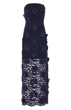 MILLY Kait Floral Lace Sequin Strapless Gown