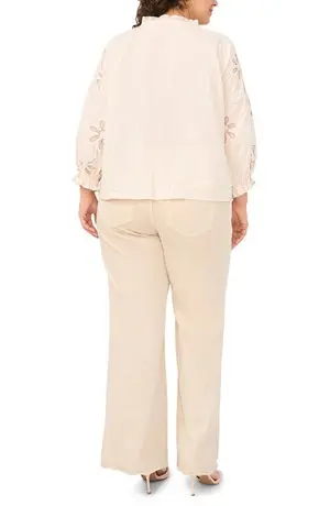 Vince Camuto Embroidered Flower Appliqué Tie Neck Top