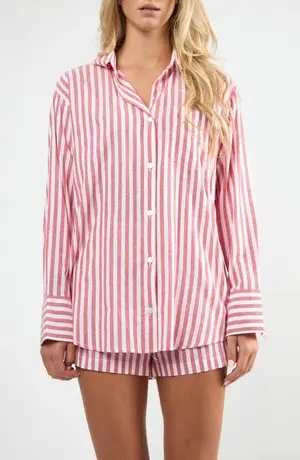 VIENS AVEC MOI The Summer Cotton Boyfriend Shirt - Red