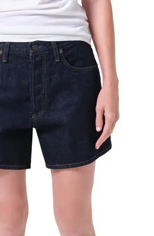 AGOLDE High Waist Relaxed Long Denim Shorts - Rinse Dk Basic Ind Rinse