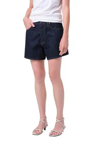 AGOLDE High Waist Relaxed Long Denim Shorts - Rinse Dk Basic Ind Rinse