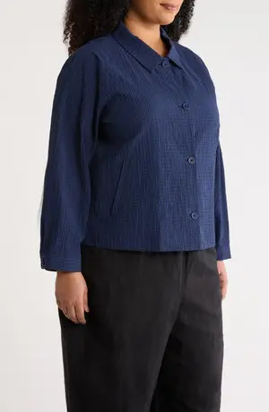 Eileen Fisher Classic Gingham Seersucker Shirt Jacket
