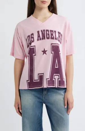 VINYL ICONS La Graphic Football T-shirt - Pink