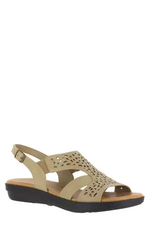 EASY WORKS BY EASY STREET Bolt Perforated Strappy Sandal - Stone