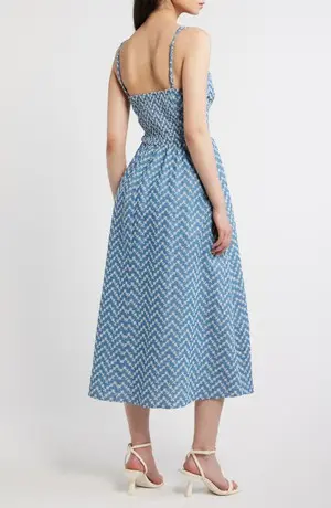 BLU PEPPER Embroidered Cotton Blend Midi Dress