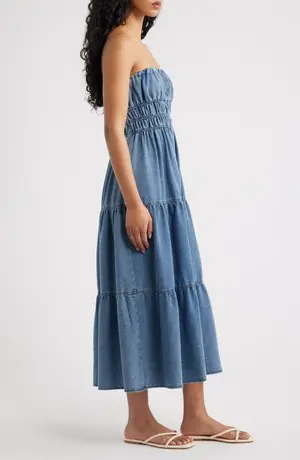 BLU PEPPER Strapless Tiered Midi Dress