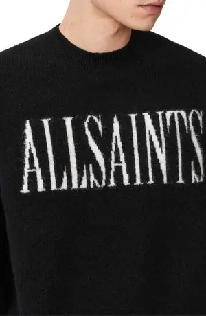 ALLSAINTS Stamp Logo Intarsia Crewneck Sweater - Black