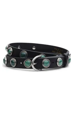 Rag & Bone Celia Studded Stone Leather Belt - Black
