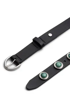 Rag & Bone Celia Studded Stone Leather Belt - Black