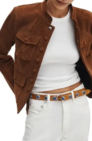 Rag & Bone Celia Studded Stone Leather Belt - Bronze