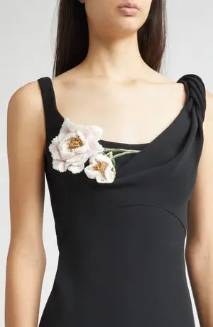 Lela Rose Peony Crochet Appliqué Milano Stitch Sweater Dress