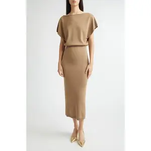 Lela Rose Slinky Blouson Sweater Dress - Mocha