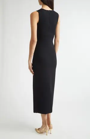 Lela Rose Floral Appliqué Knit Midi Cocktail Dress