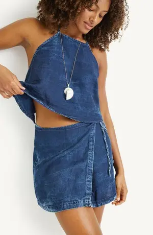 Vitamin A® Willa Wrap Denim Cover-up Miniskirt