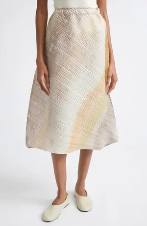 Issey Miyake Pleated Print Skirt - Greige