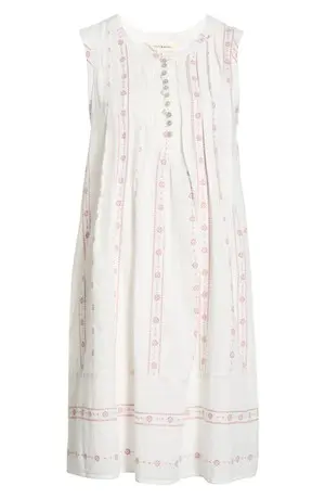 Lucky Brand Sleeveless Embroidered Pintuck Dress - Cream