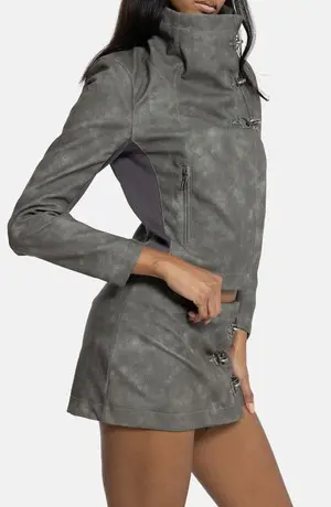 JADED LONDON Funnel Neck Faux Leather Jacket With Utilitarian Hardware
