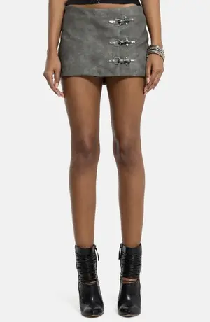 JADED LONDON Buckled Faux Leather Mini Skirt - Grey