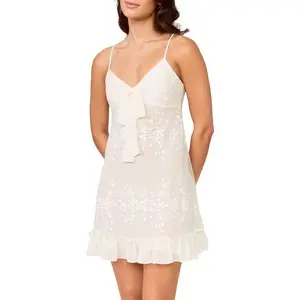 Rya Collection Embroidered Chiffon Chemise With Bow Detail - Ivory