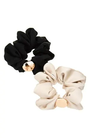 Tasha Assorted 2-pack Scrunchies - Black/beige