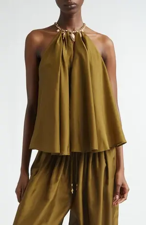 Zimmermann Mahon Silk Habutae Halter Top - Olive
