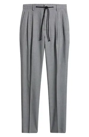 Zanella Nova Grey Glen Check Pleated Wool & Cotton Drawstring Dress Pants - Navy