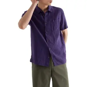 SEASALT CORNWALL Carne Short Sleeve Linen Button-up Shirt - Blackcurrant