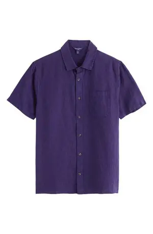 SEASALT CORNWALL Carne Short Sleeve Linen Button-up Shirt - Blackcurrant