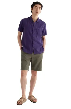 SEASALT CORNWALL Carne Short Sleeve Linen Button-up Shirt - Blackcurrant