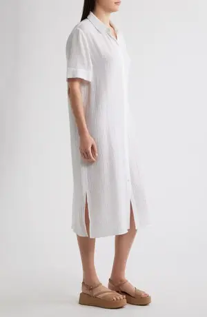 Eileen Fisher Classic Collar Organic Cotton Midi Shirtdress