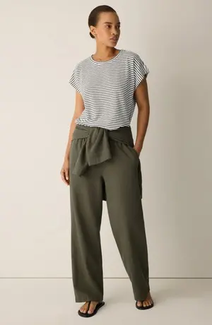 Eileen Fisher Striped Organic Cotton T-shirt - Olive