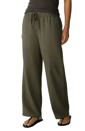 Eileen Fisher Organic Cotton & Organic Linen Straight Leg Pants - Olive