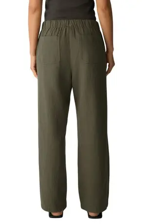 Eileen Fisher Organic Cotton & Organic Linen Straight Leg Pants - Olive