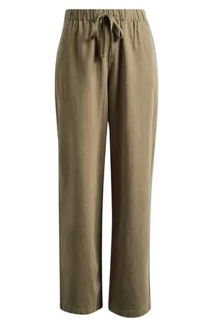 Eileen Fisher Organic Cotton & Organic Linen Straight Leg Pants - Olive
