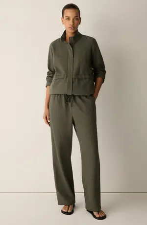 Eileen Fisher Organic Cotton & Organic Linen Straight Leg Pants - Olive
