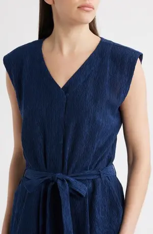 Eileen Fisher Crinkled V-neck Jumpsuit With Removable Sash