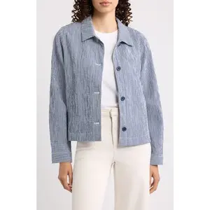 Eileen Fisher Check Stretch Cotton Jacket - Light Dive