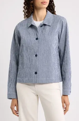 Eileen Fisher Check Stretch Cotton Jacket