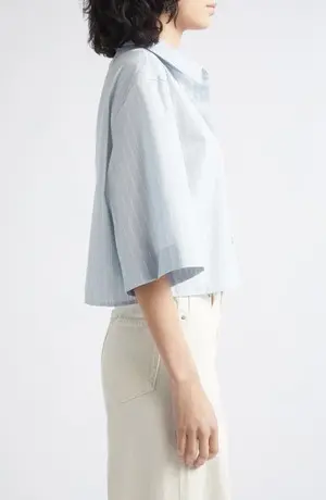 Helmut Lang Striped Cotton Blend Cropped Button-up Shirt