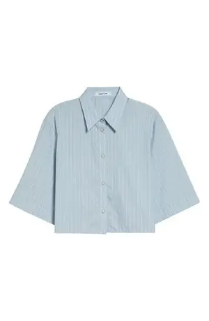 Helmut Lang Striped Cotton Blend Cropped Button-up Shirt