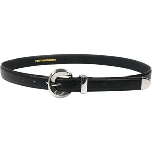 PETIT MOMENTS Faux Leather Skinny Belt With Crescent Buckle