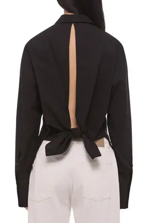 Helmut Lang Open Tie Back Cotton Shirt - Black