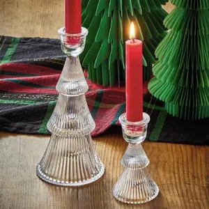 TAG Elegant Glass Ribbed Taper Candle Holder For Decor